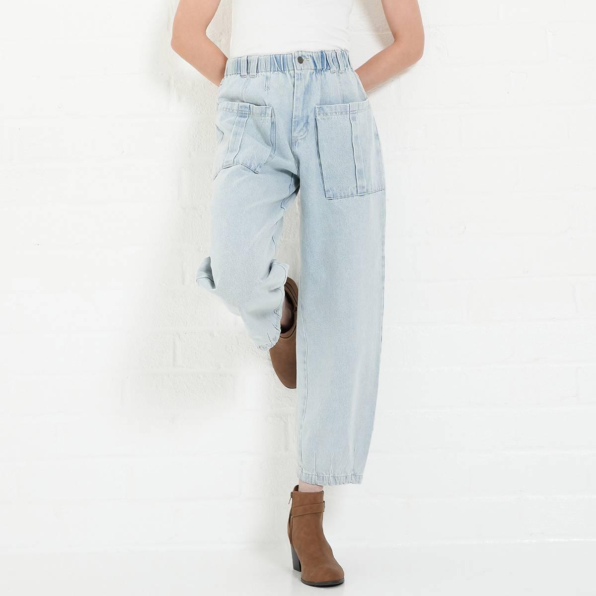 Click here for Womens MNK Patch Pocket Barrel Denim Jeans prices