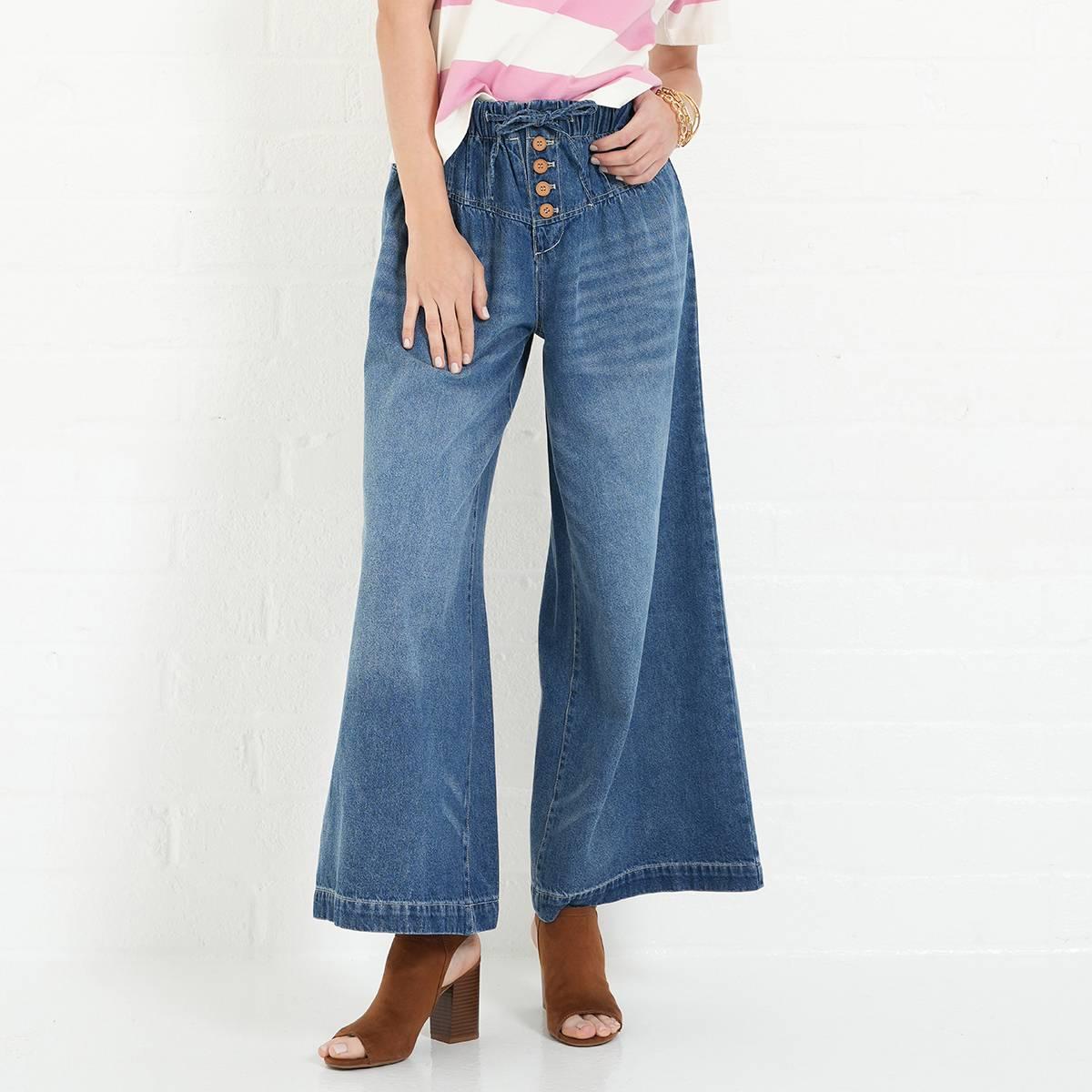 Click here for Womens MNK Button Front Drawstring Wide Leg Jeans prices