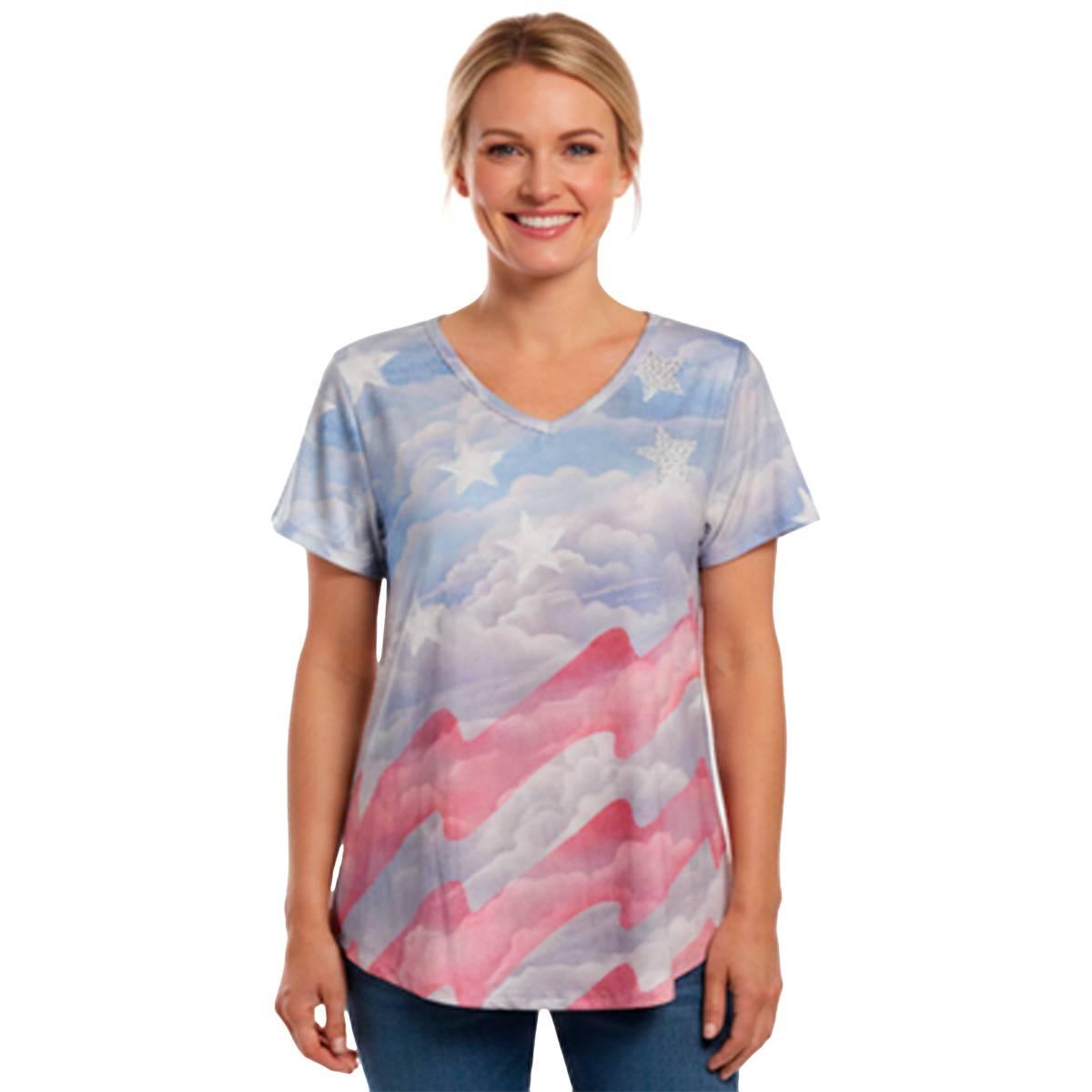 Click here for Womens OneWorld Short Sleeve V Neck Sublimation Cl... prices