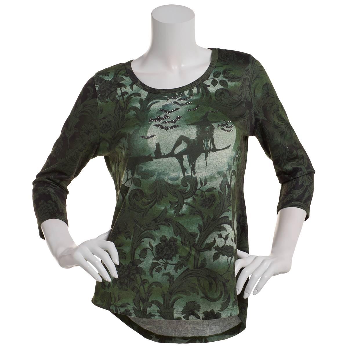 Click here for Womens OneWorld Wicked Night Witch Scoop Neck Shir... prices