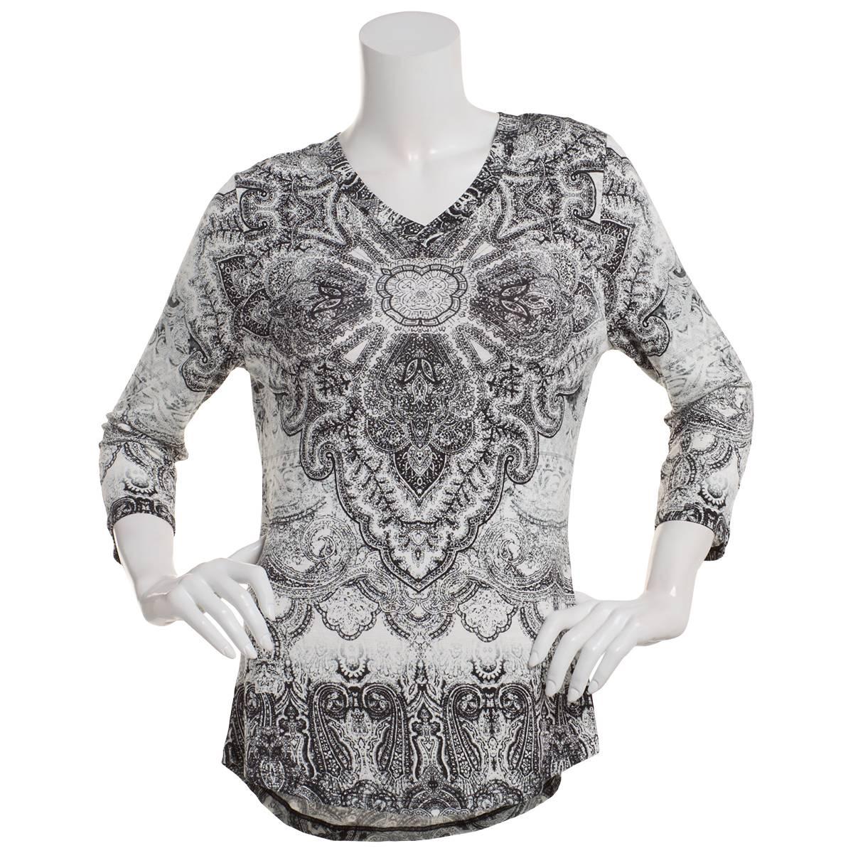 Click here for Womens OneWorld 3/4 Sleeve V-Neck Magnetic Charm S... prices