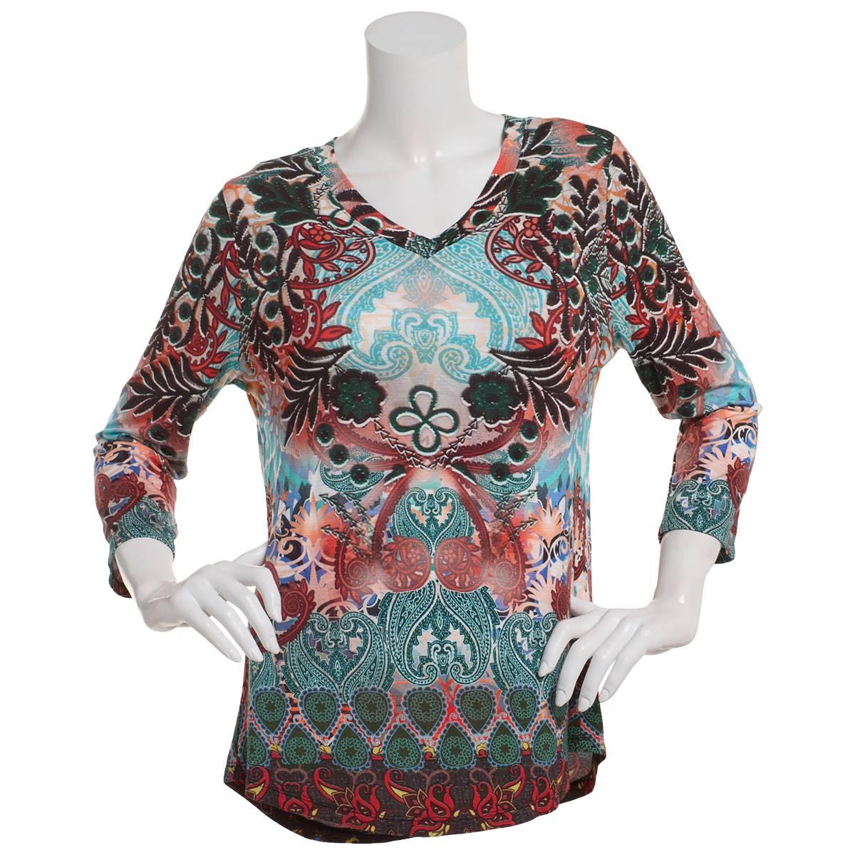 Click here for Womens OneWorld 3/4 Sleeve V-Neck Finding Center S... prices