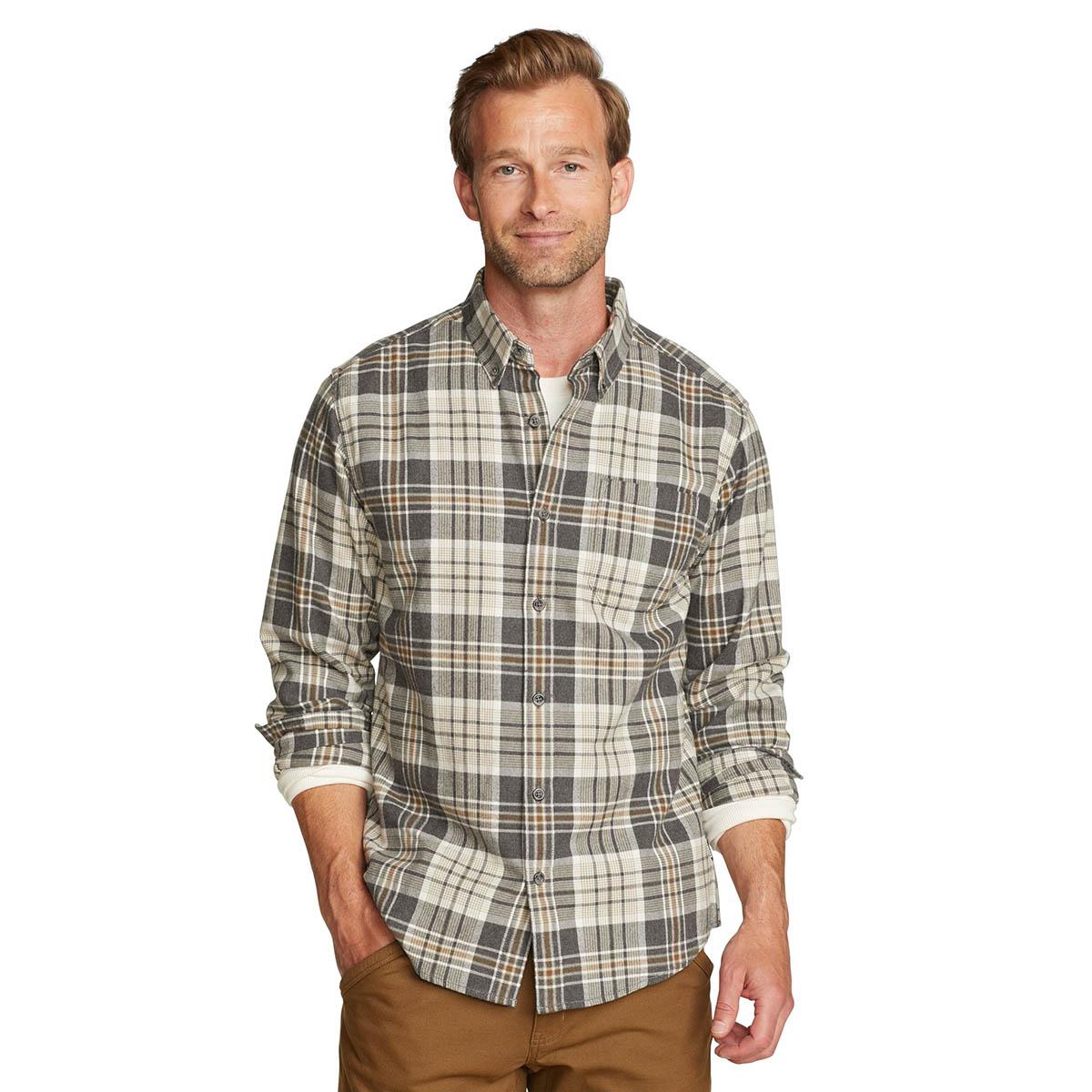 Click here for Mens Eddie Bauer Long Sleeve Flannel Shirt - Grey... prices