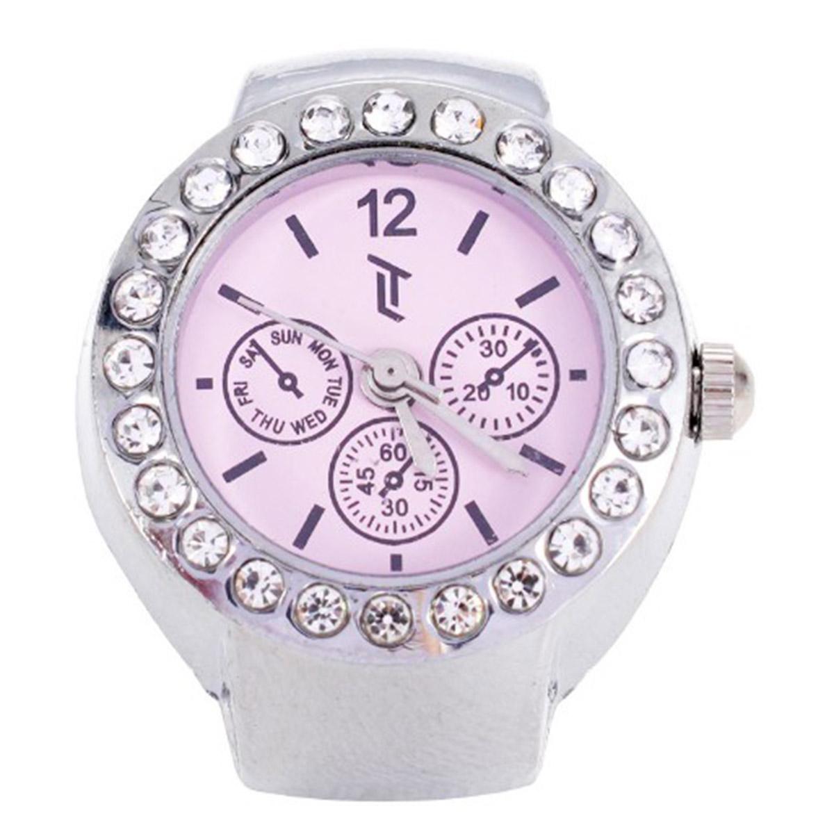 Click here for Womens Silver-Tone Pink Chronograph Dial Ring Watc... prices