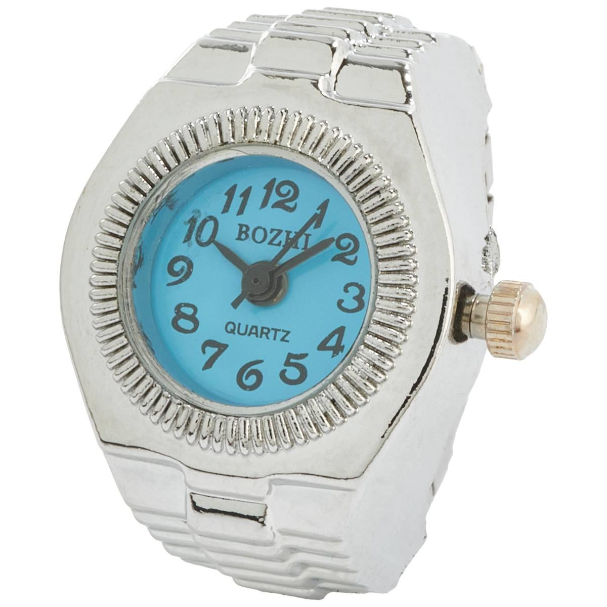 Click here for Womens Silver-Tone Turquoise Round Dial Ring Watch... prices