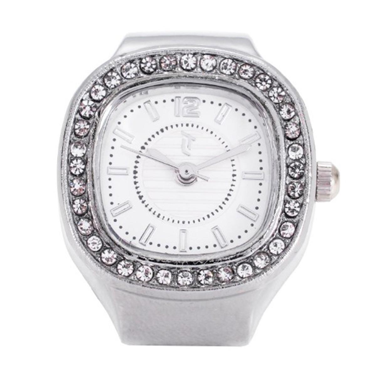 Click here for Womens Silver-Tone White Square Dial Ring Watch -... prices