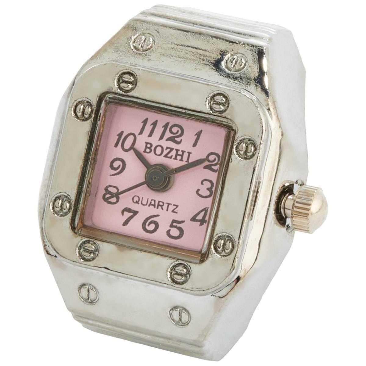 Click here for Womens Silver-Tone Pink Square Dial Quartz Ring Wa... prices