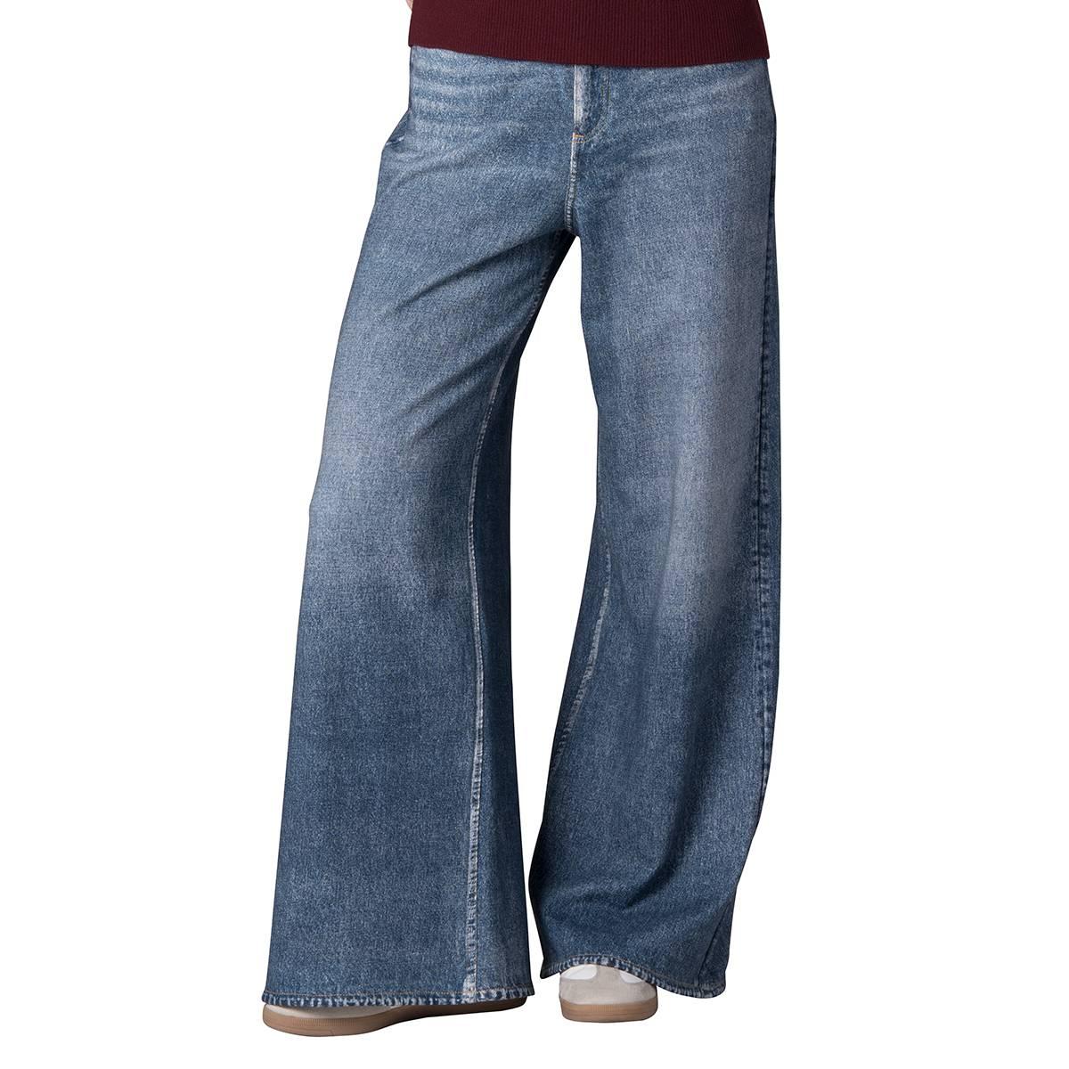Womens CITY BLUES Mid Rise Wide Leg Jeans