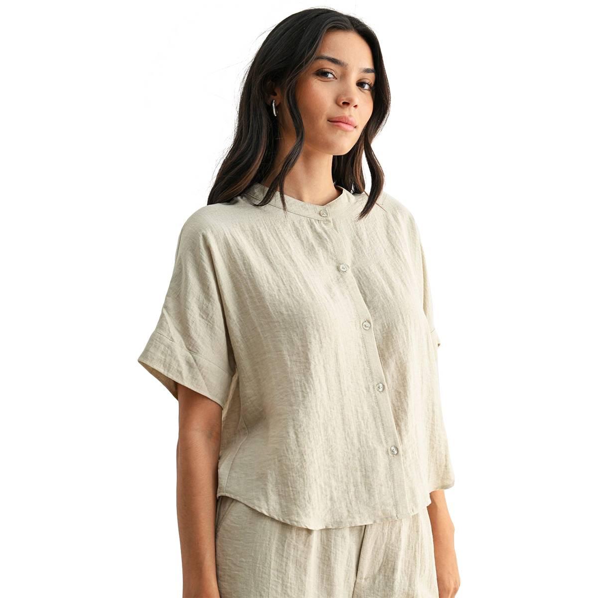 Click here for Womens CITY BLUES Short Sleeve Solid Linen Button... prices