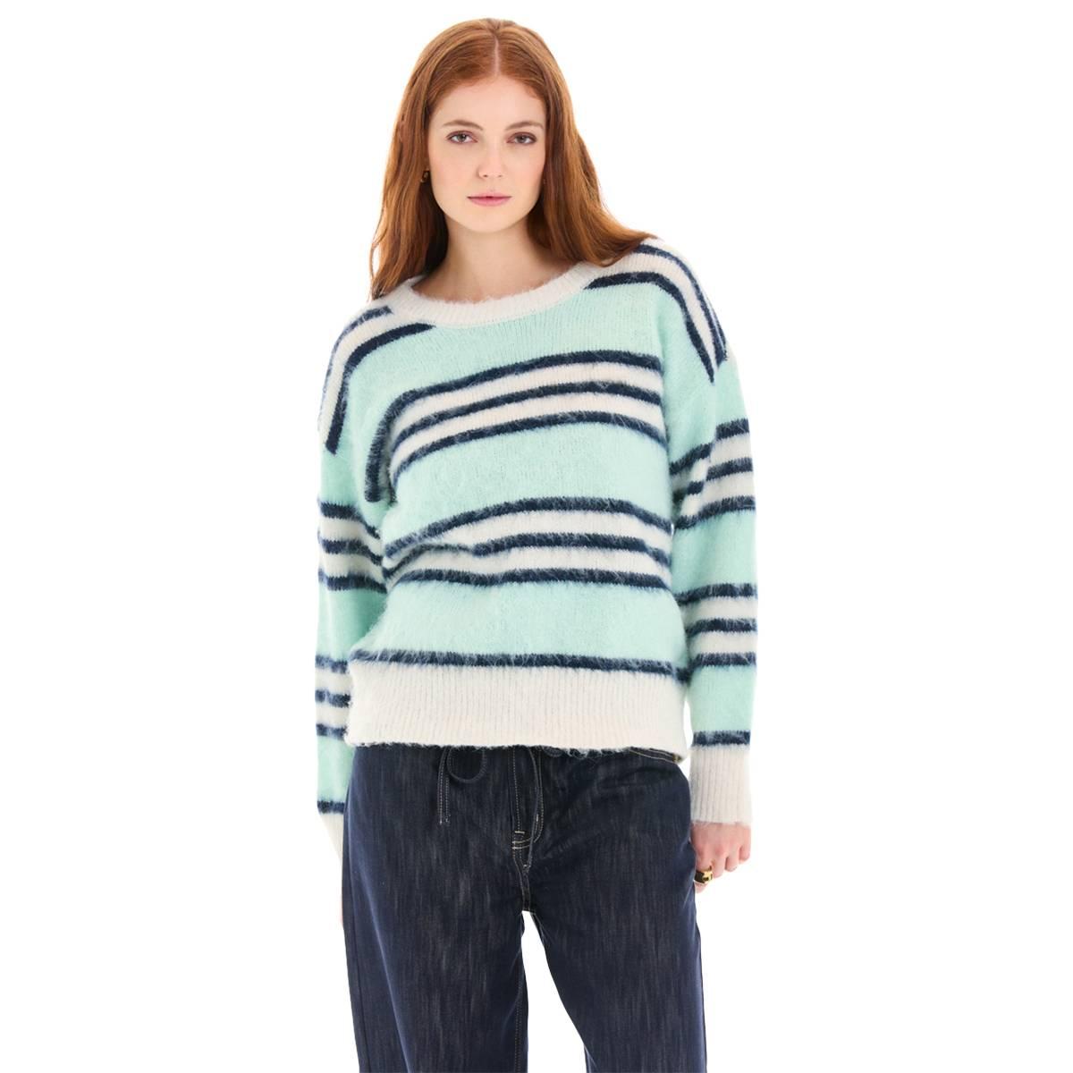 Click here for Womens CITY BLUES Long Sleeve Crew Neck Fuzzy Stri... prices