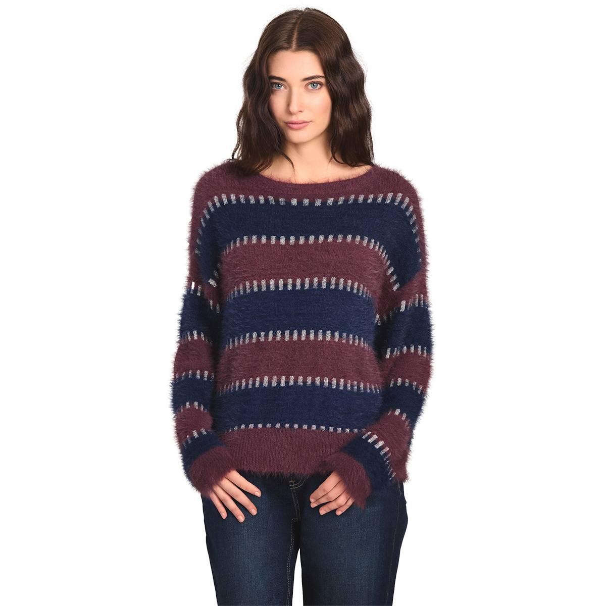 Click here for Womens CITY BLUES Long Sleeve Boat Neck Fuzzy Swea... prices