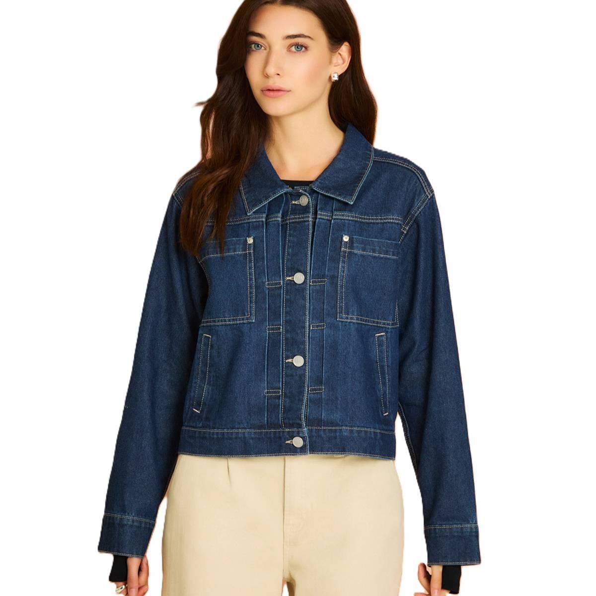 Click here for Womens CITY BLUES Pleated Front Denim Jacket prices
