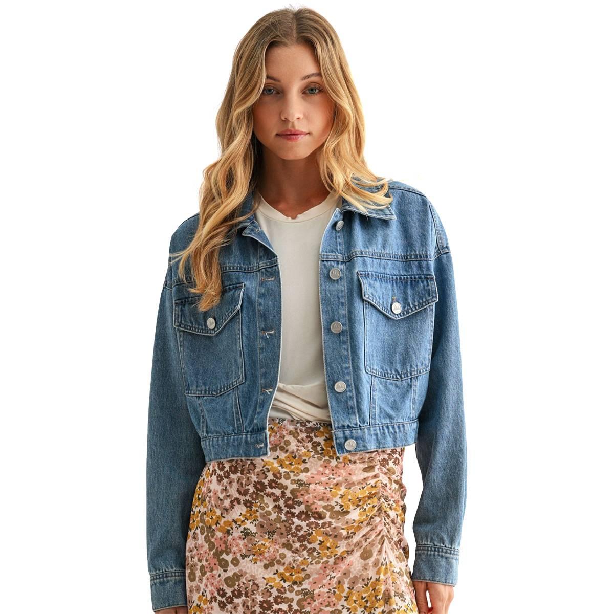 Click here for Womens CITY BLUES Patch Pocket Cropped Denim Jacke... prices