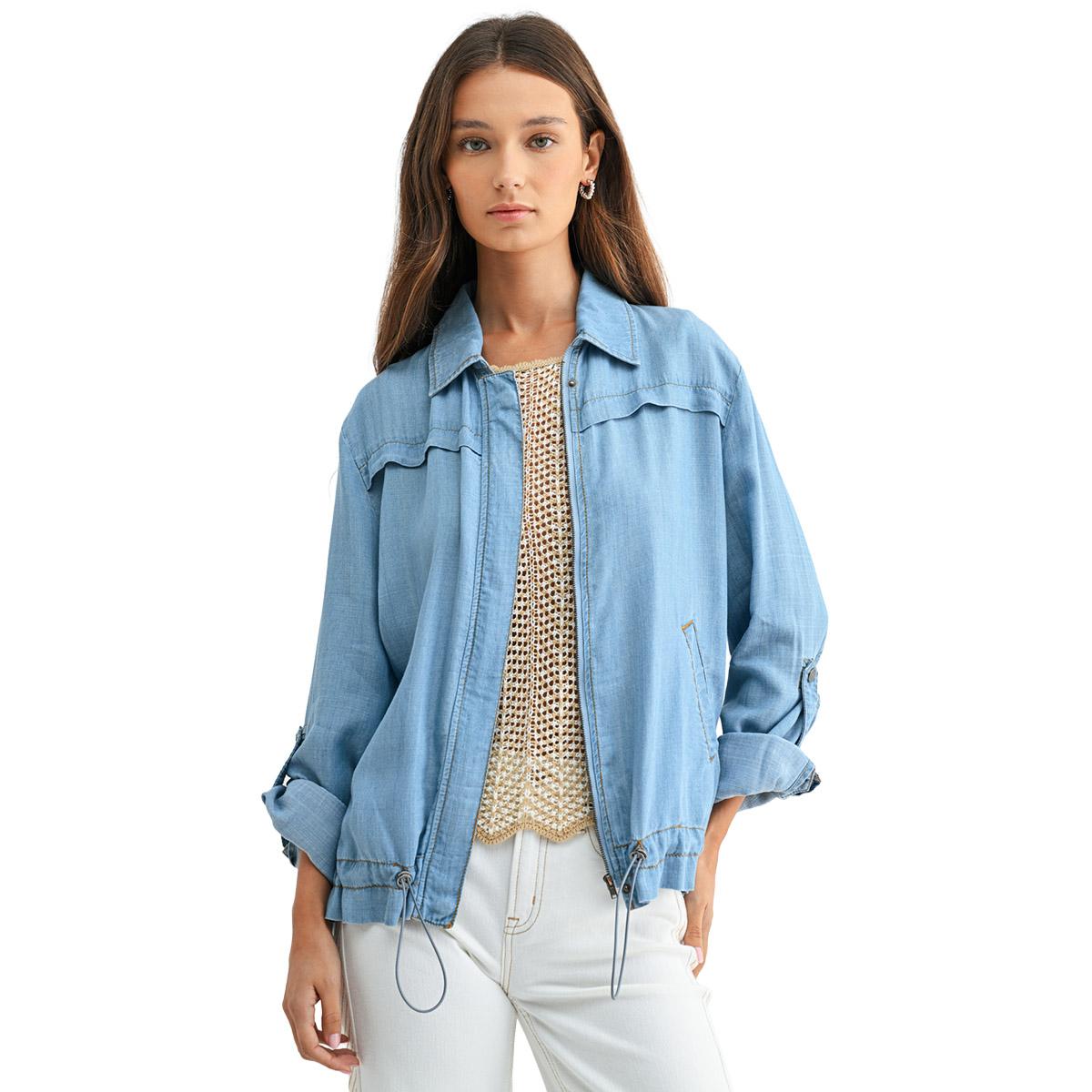Click here for Womens CITY BLUES Zip Front Denim Jacket prices