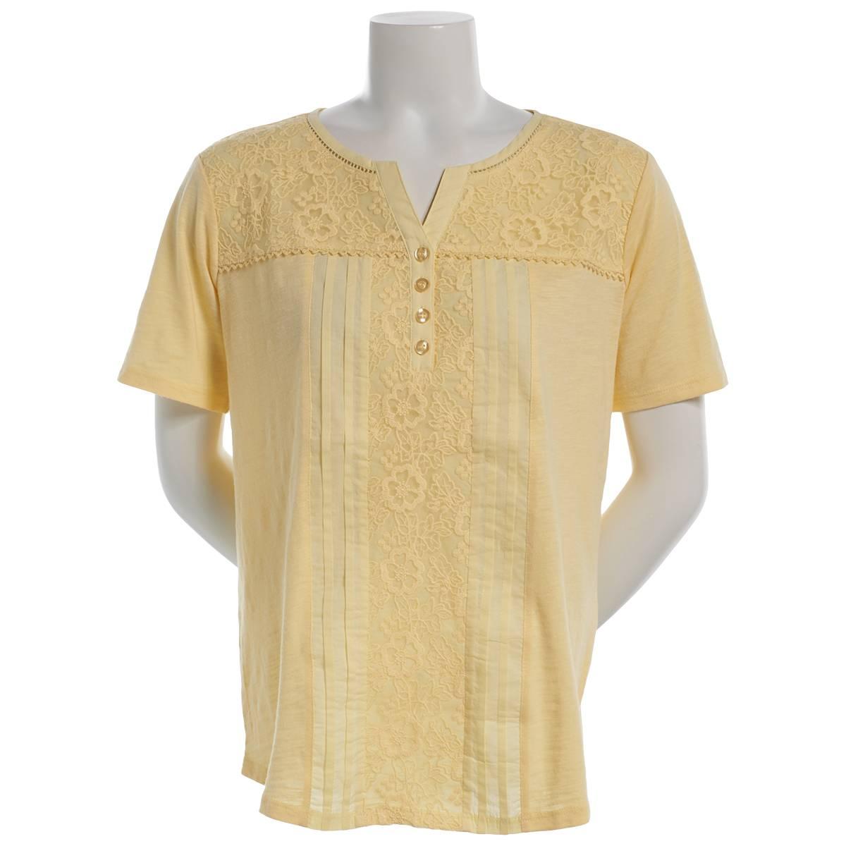 Click here for Petite Hasting & Smith Short Sleeve Split Neck Lac... prices