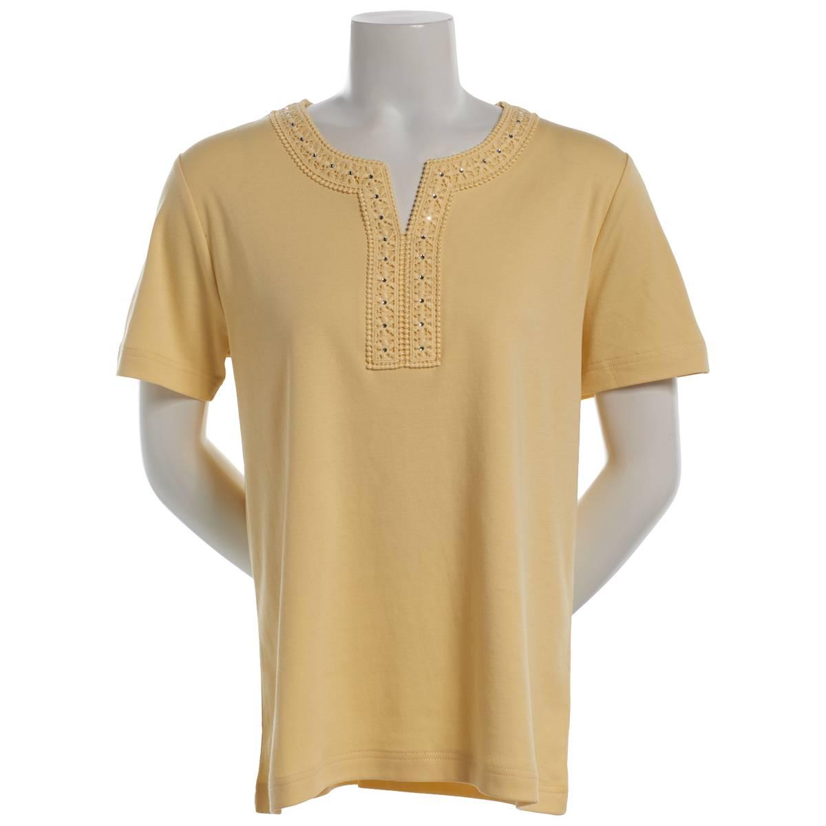 Click here for Plus Size Hasting & Smith Short Sleeve Crochet Tri... prices