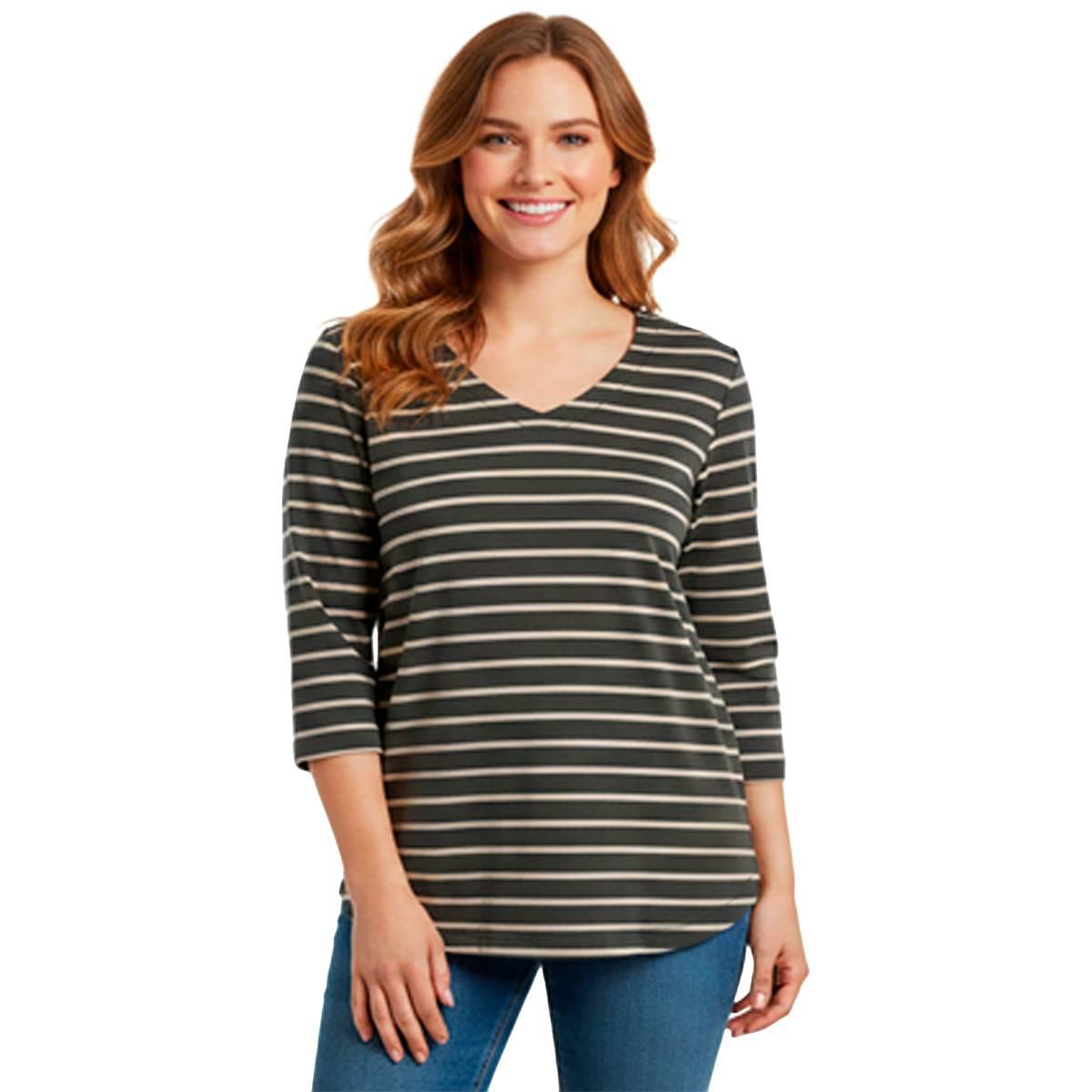 Click here for Petite Hasting & Smith 3/4 Sleeve Stripe Round Hem... prices