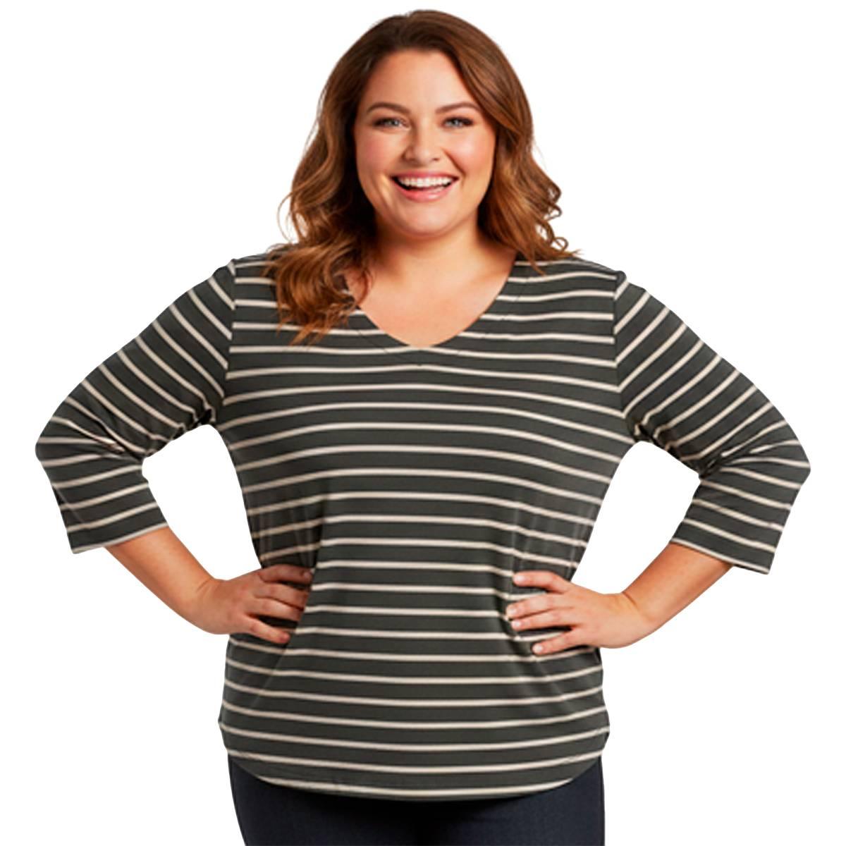 Click here for Plus Size Hasting & Smith 3/4 Sleeve Stripe Round... prices