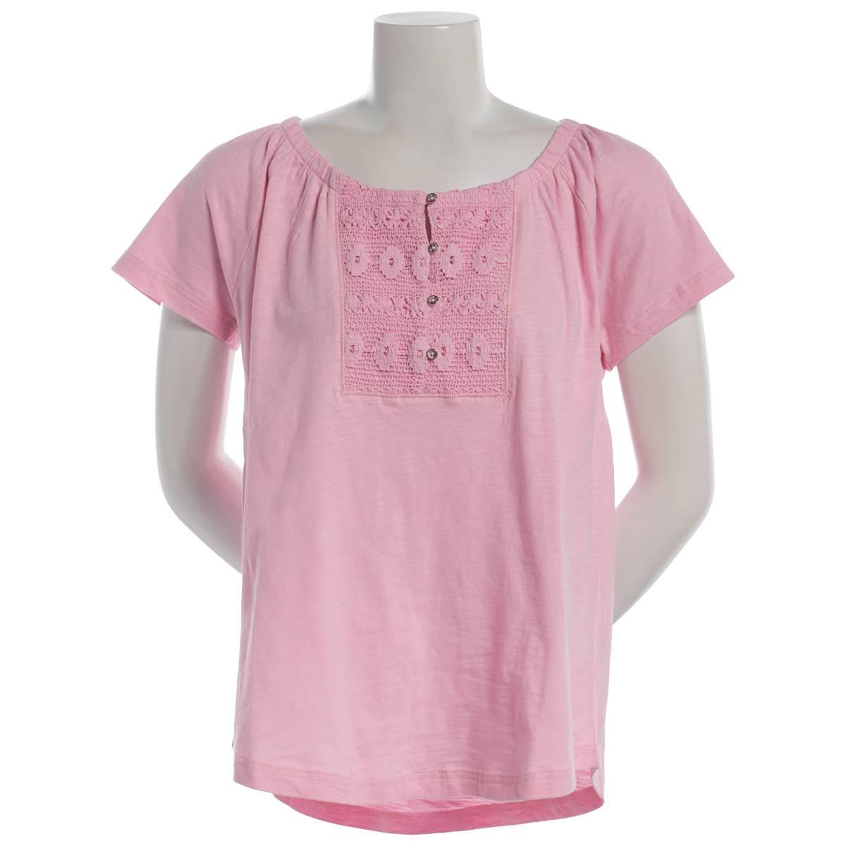 Click here for Plus Size Preswick & Moore Crochet Yolk Henley Blo... prices