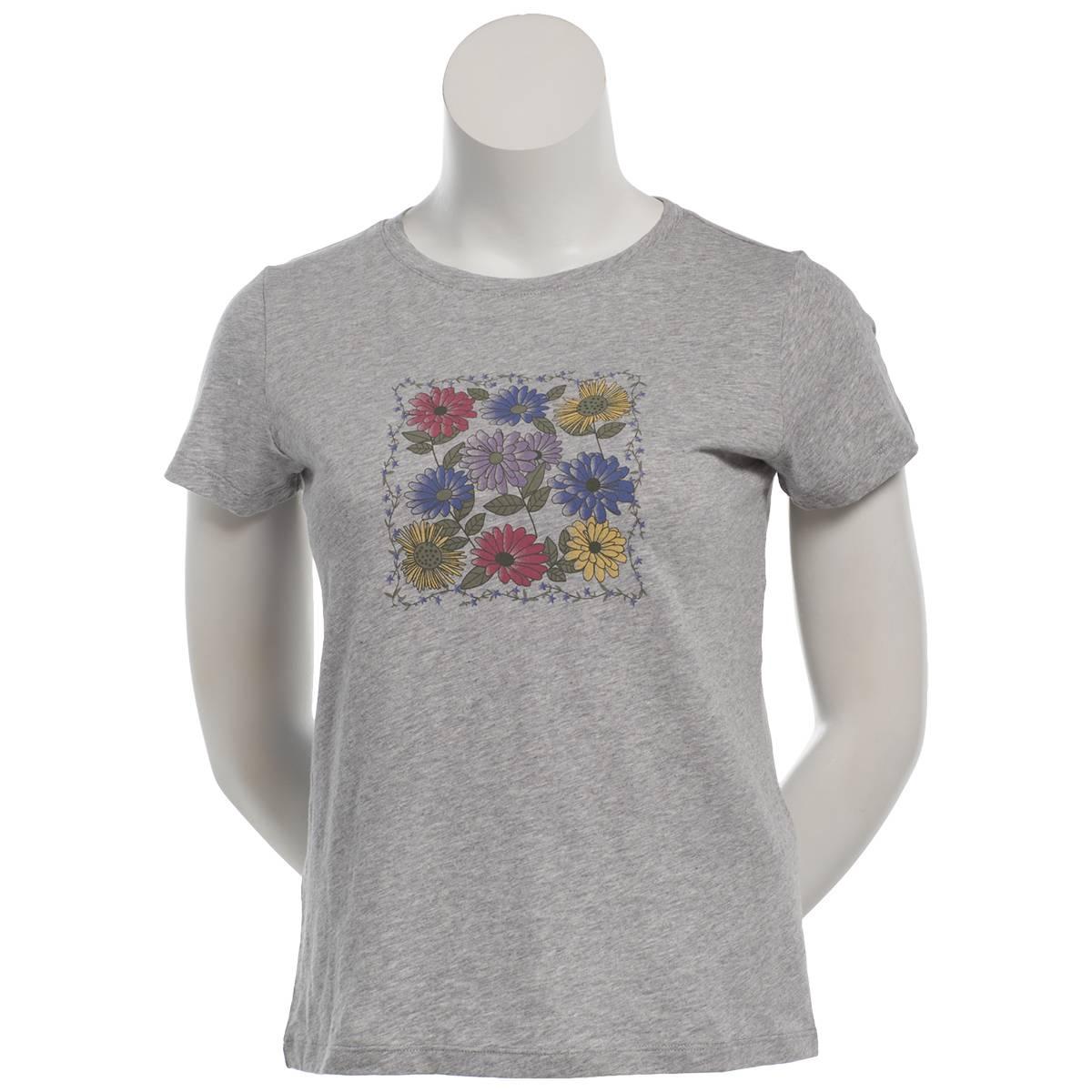 Click here for Petite Mountain Ridge Short Sleeve Daisy Crew Neck... prices