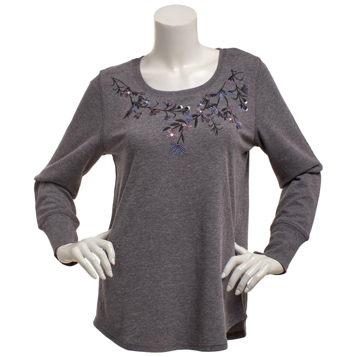 Click here for Petite Architect(R) Long Sleeve Embroidered Neck T... prices