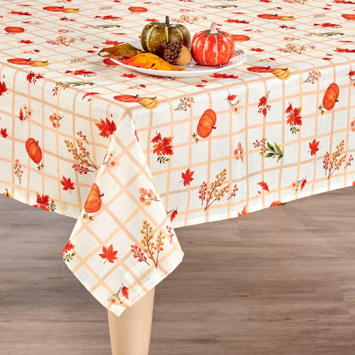Click here for Willow & Hem Plaid Falling Pumpkin & Leaves Tablec... prices