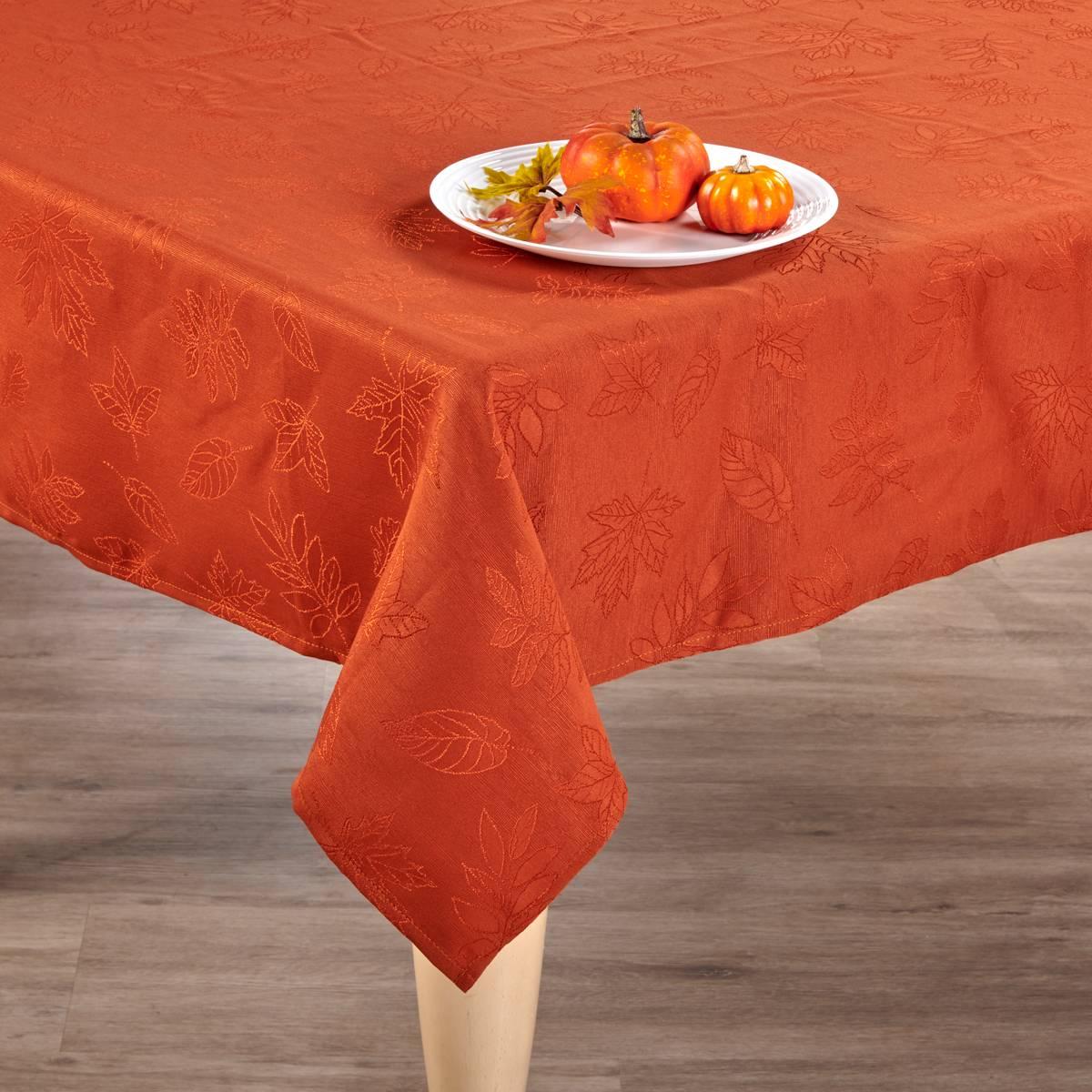 Click here for Willow & Hem Rust Raised Leaves Jacquard Tableclot... prices