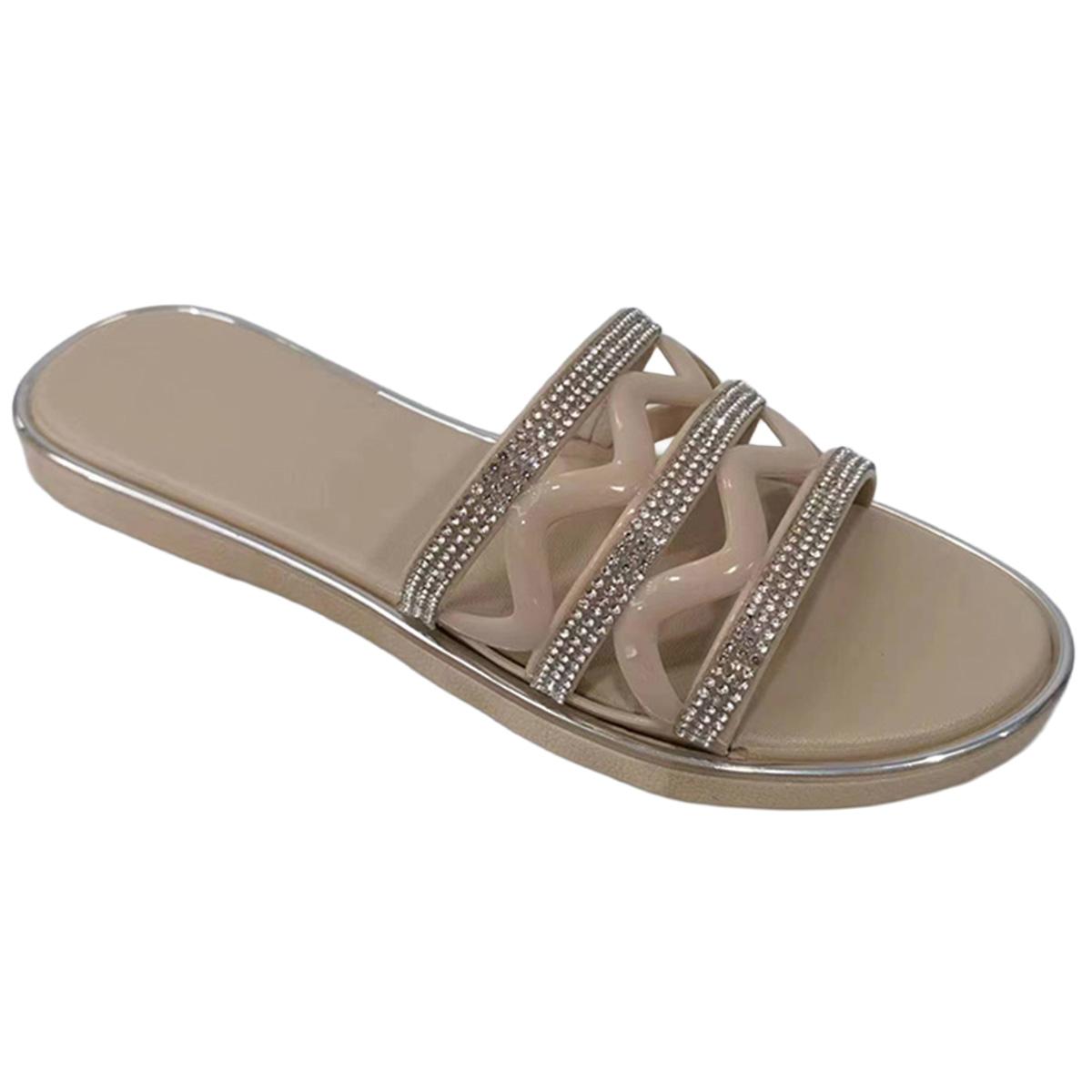 Click here for Womens Ashley Blue Rhinestone Trim Slide Sandals prices