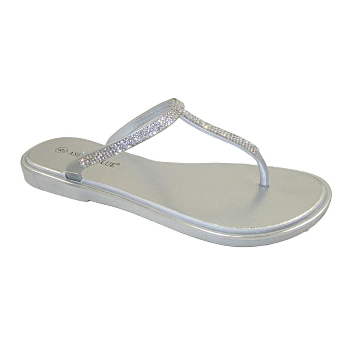 Click here for Womens Ashley Blue Rhinestone Jelly Thong Sandals prices