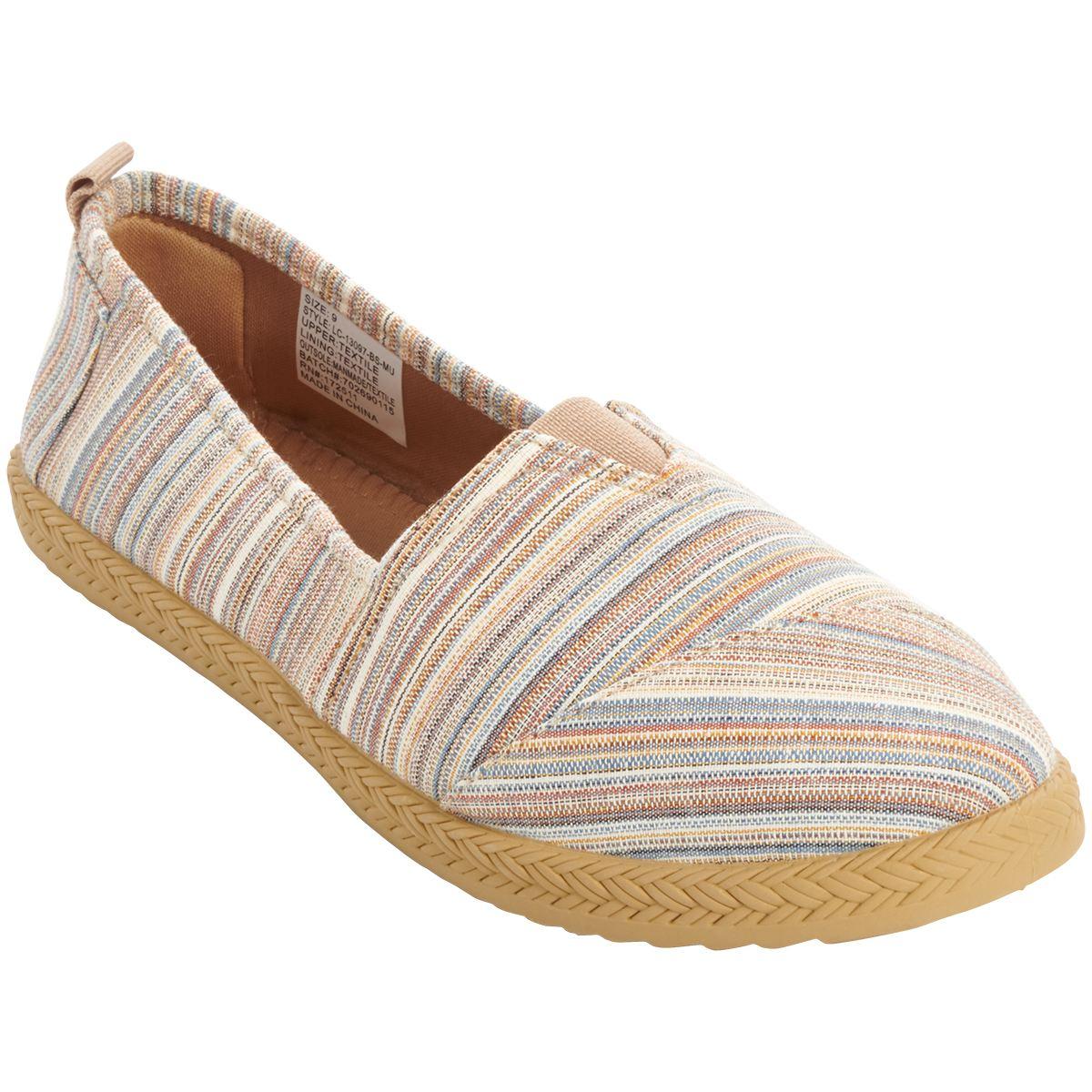 Click here for Womens Ashley Blue Canvas Stripe Slip On Flats prices