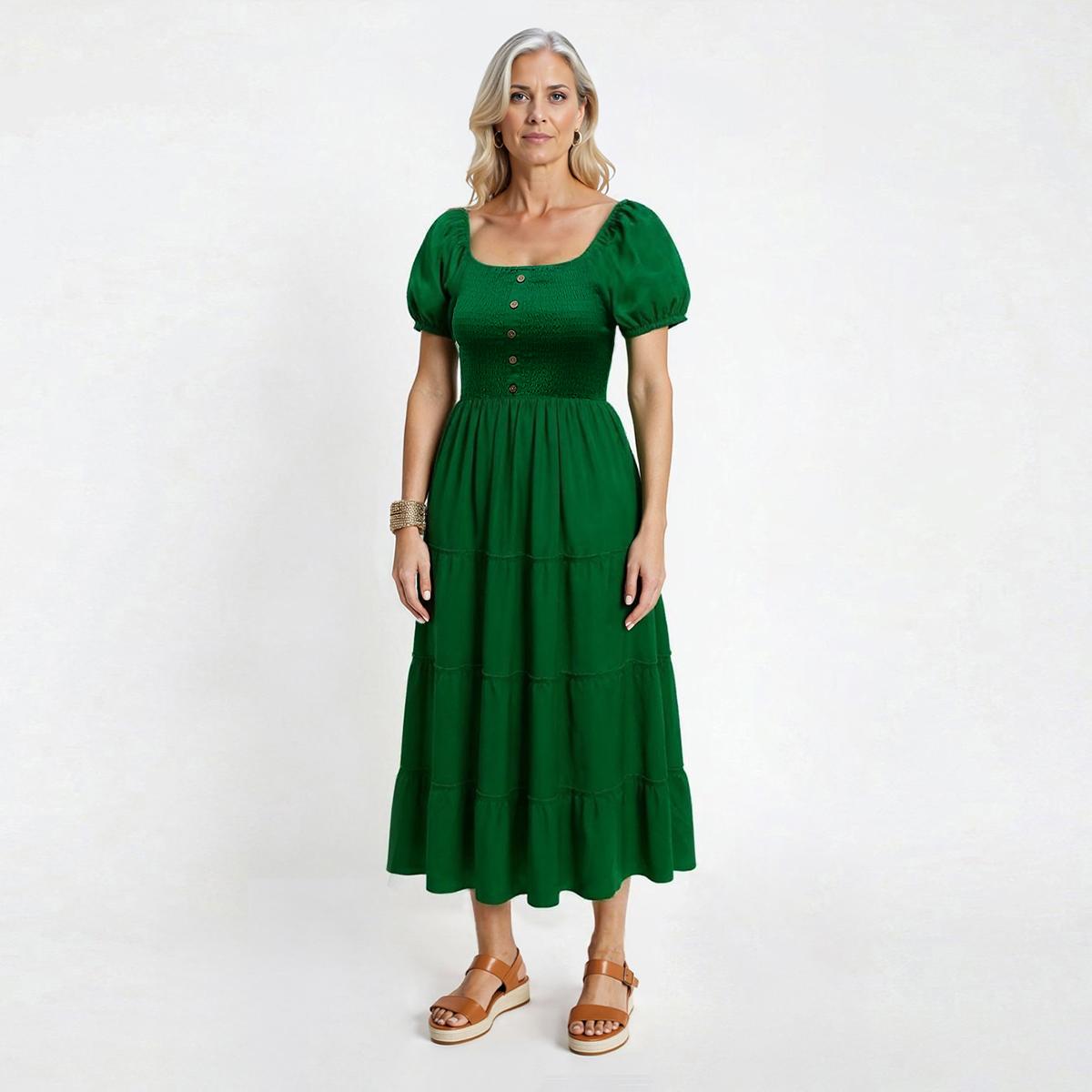 Click here for Petite Ellen Weaver Short Sleeve Smock Button Trim... prices