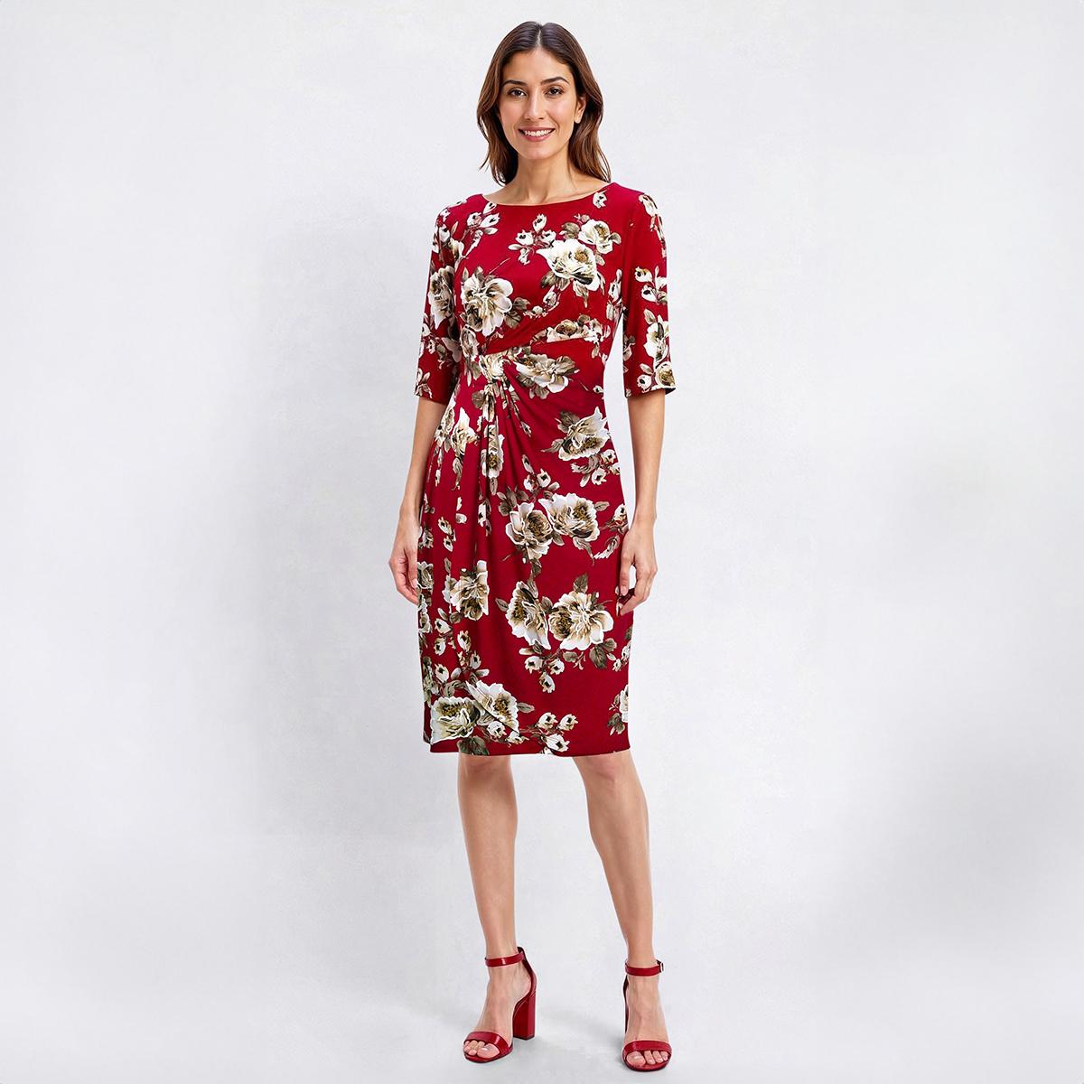 Click here for Womens Connected Apparel Elbow Sleeve Floral Ruche... prices
