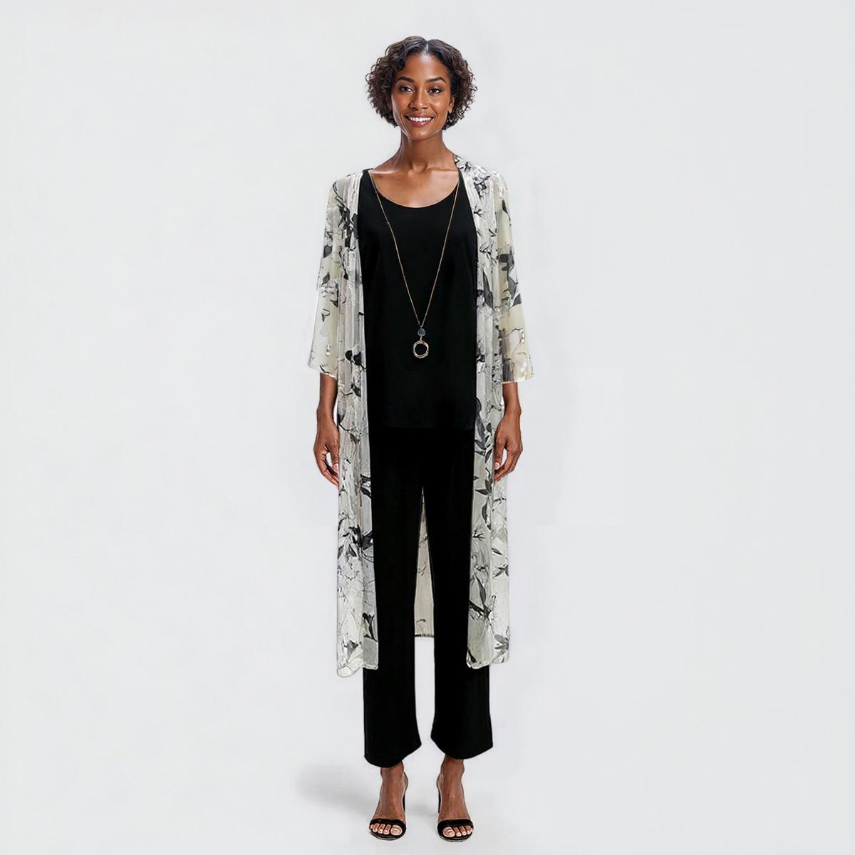 Click here for Womens Sara Michelle Chiffon Duster with Pants Set prices