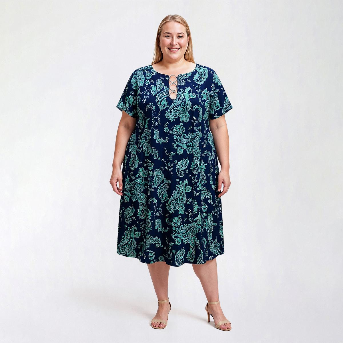 Click here for Plus Size MSK Short Sleeve Paisley Three Ring Shif... prices