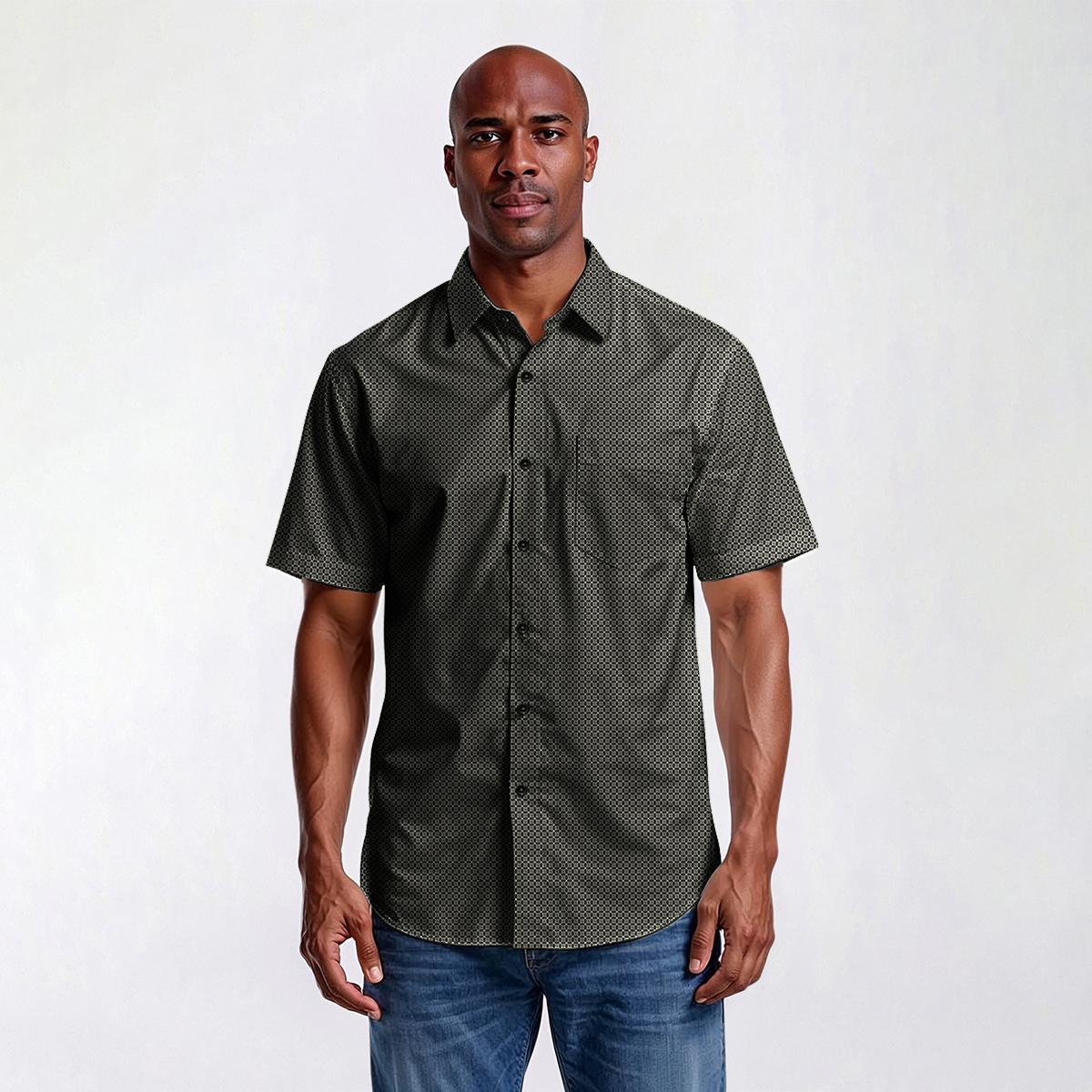 Click here for Mens Visitor Geometric Neat Short Sleeve Button Do... prices