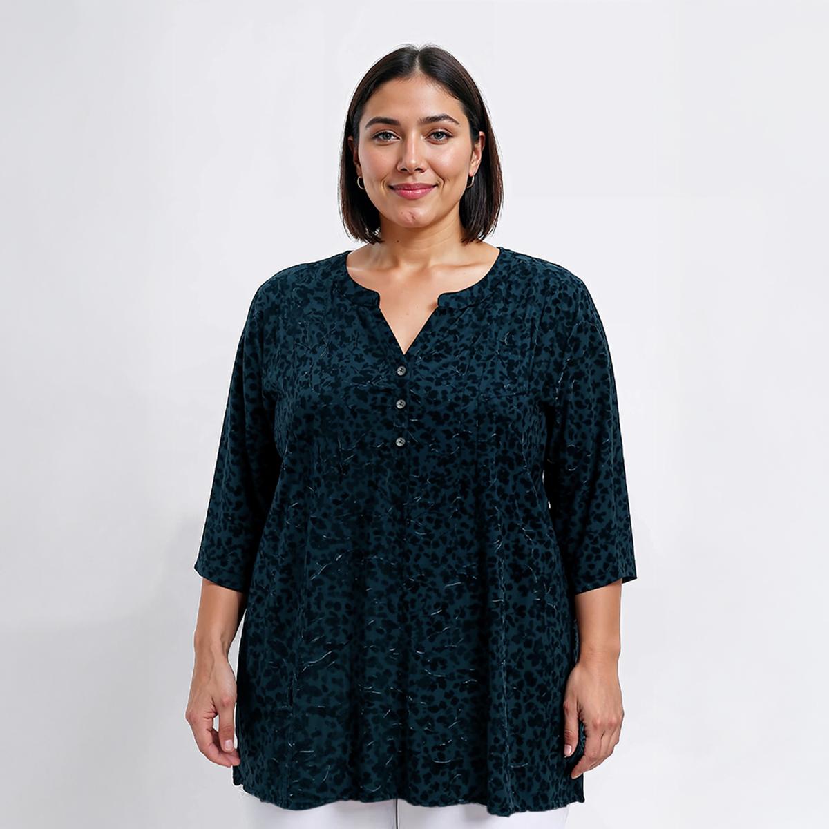 Click here for Plus Size Napa Valley 3/4 Sleeve Small Leaf Pleat... prices
