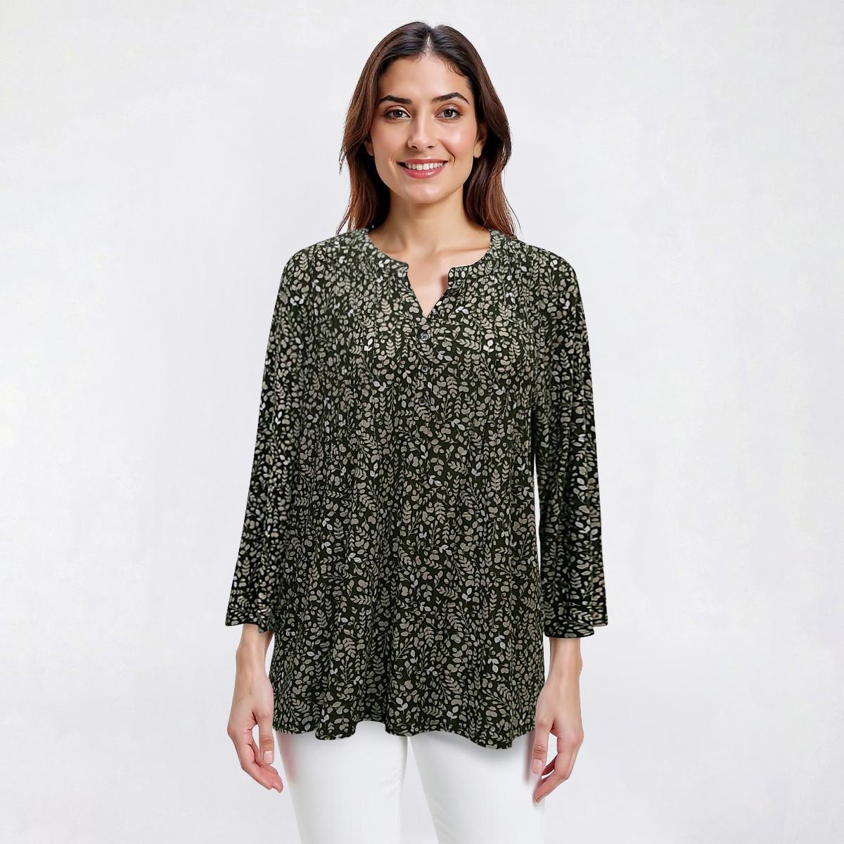 Click here for Womens Napa Valley 3/4 Sleeve Small Leaf Henley Bl... prices