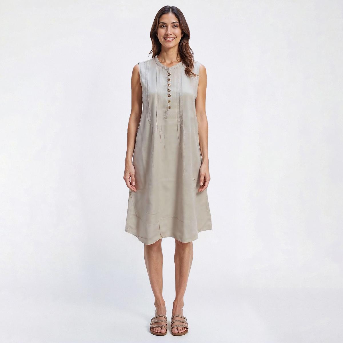 Click here for Petite Dash Sleeveless Pintuck Solid Shift Dress prices