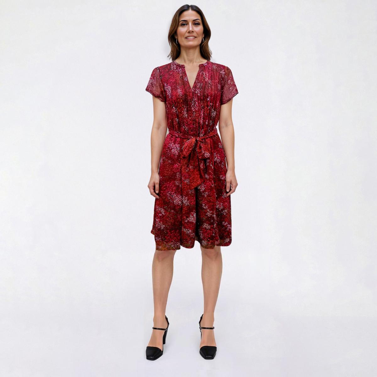 Click here for Womens MSK Short Sleeve Floral Chiffon Pintuck A-L... prices