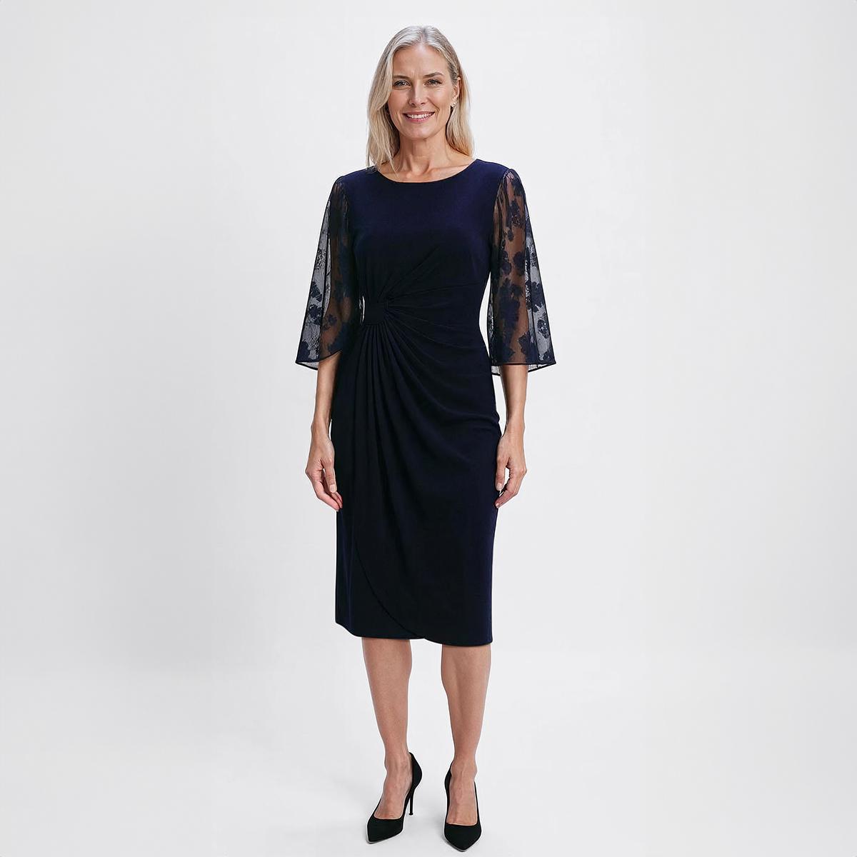 Click here for Womens Connected Apparel 3/4 Sheer Sleeve Side Ruc... prices