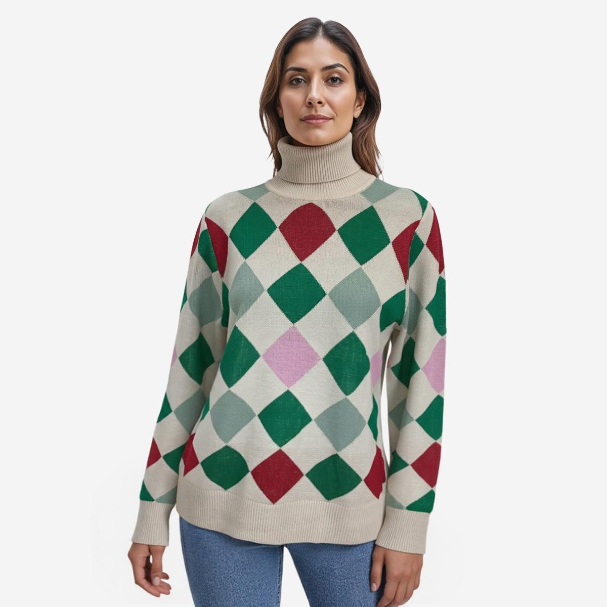 Click here for Womens Retrology Long Sleeve Argyle Turtleneck w/L... prices