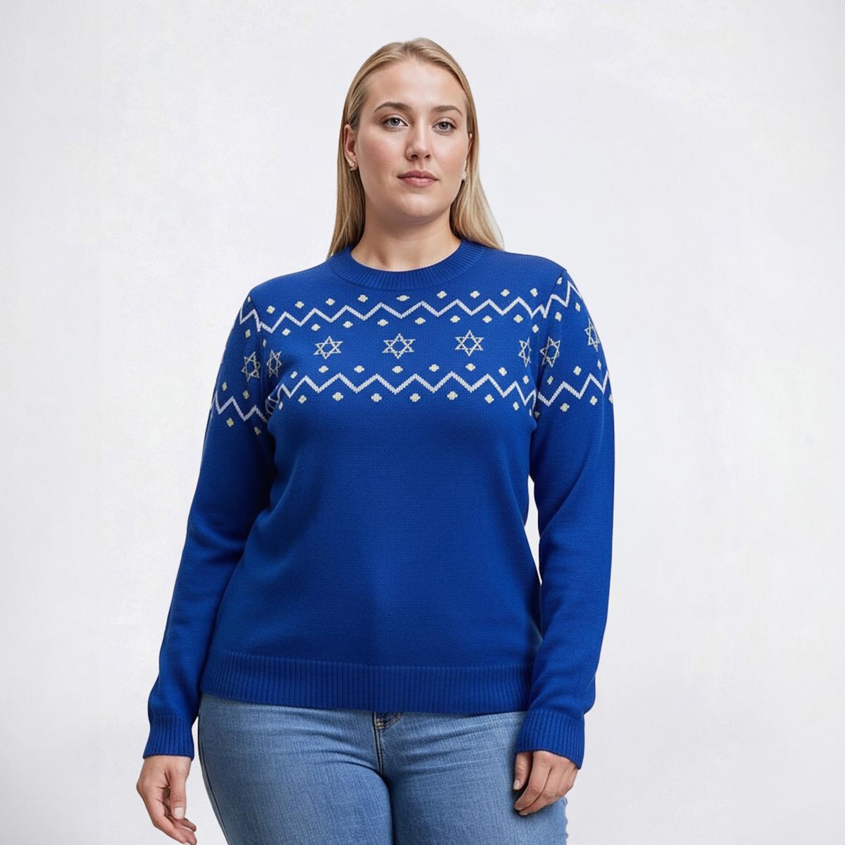 Click here for Plus Size Retrology Long Sleeve Hanukkah Fair Isle... prices