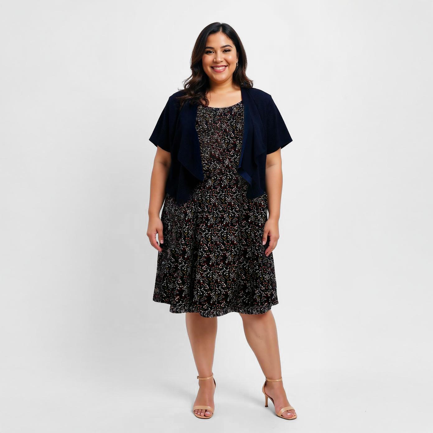 Plus Size Perceptions Short Sleeve Floral Drape Jacket Dress