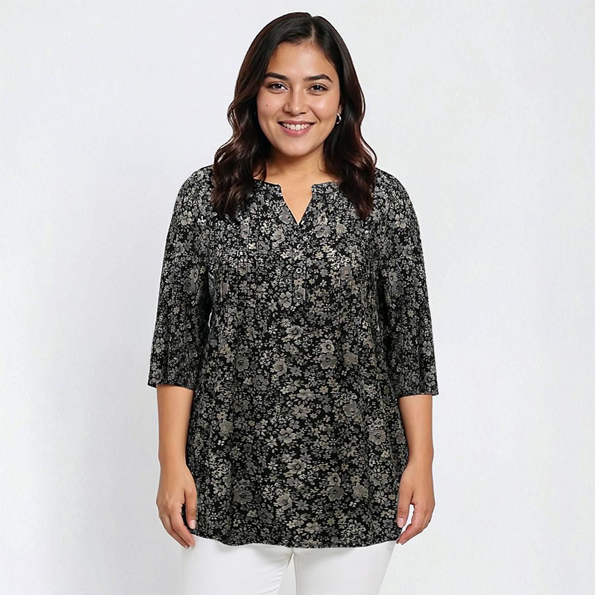Click here for Plus Size Napa Valley 3/4 Sleeve Small Floral Plea... prices