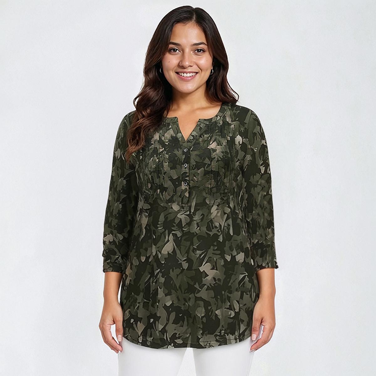 Click here for Plus Size Napa Valley 3/4 Sleeve Floral Pleat Knit... prices