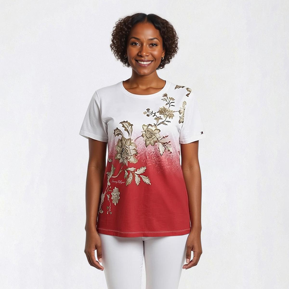 Womens Tommy Hilfiger Short Sleeve Ombre Floral Tee