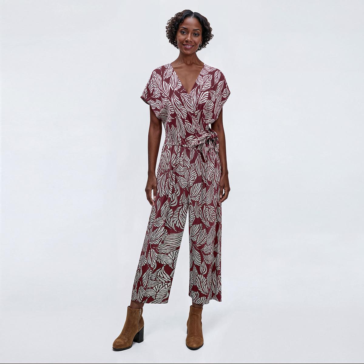 Click here for Womens Luxology Short Sleeve Leaf Chiffon Jumpsuit prices