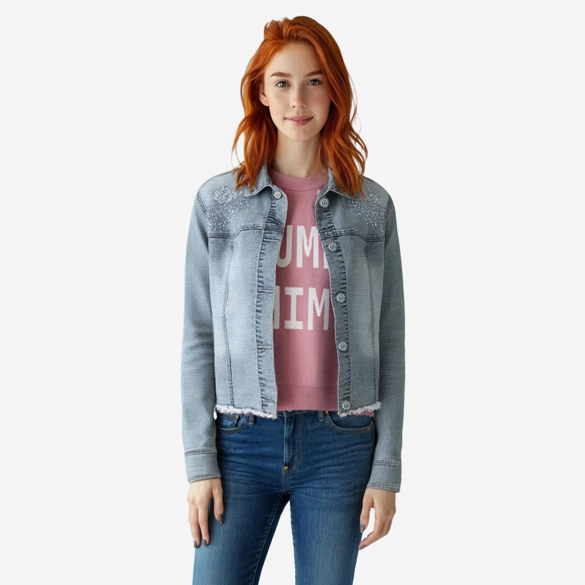 Click here for Juniors Wallflower Big Dreamer Denim Jacket with E... prices