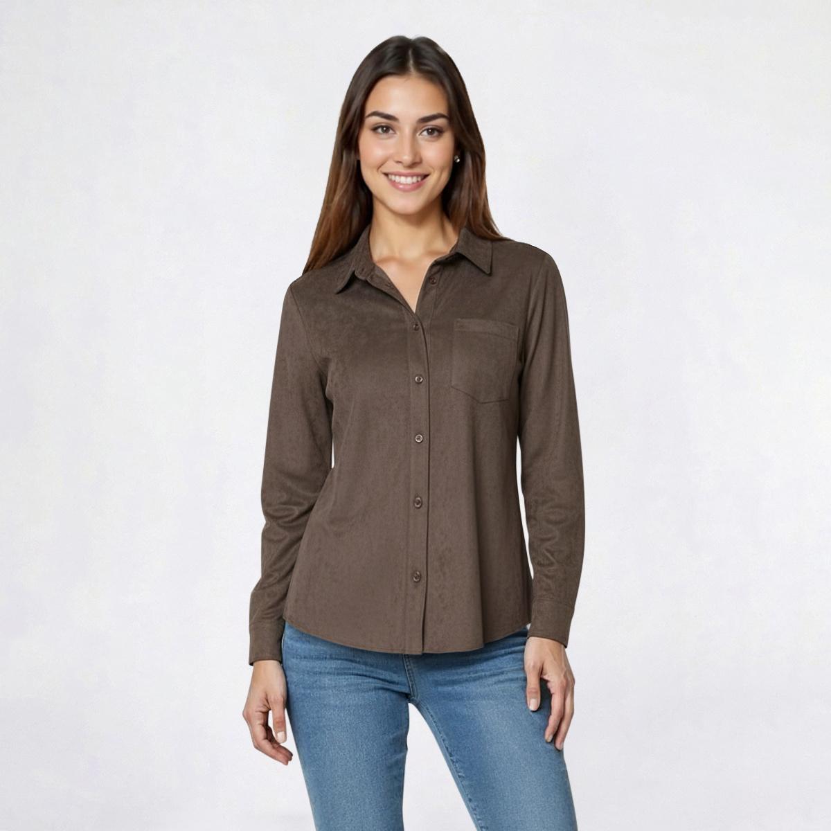 Womens Architect(R) Long Sleeve Faux Suede Casual Button Down