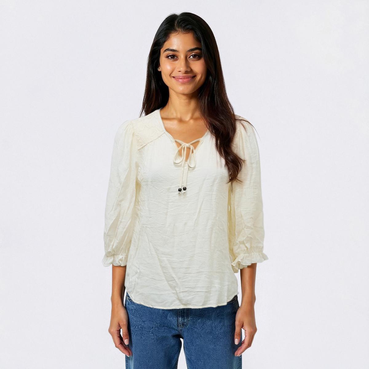 Click here for Juniors A. Byer 3/4 Sleeve Lace Peasant Blouse prices